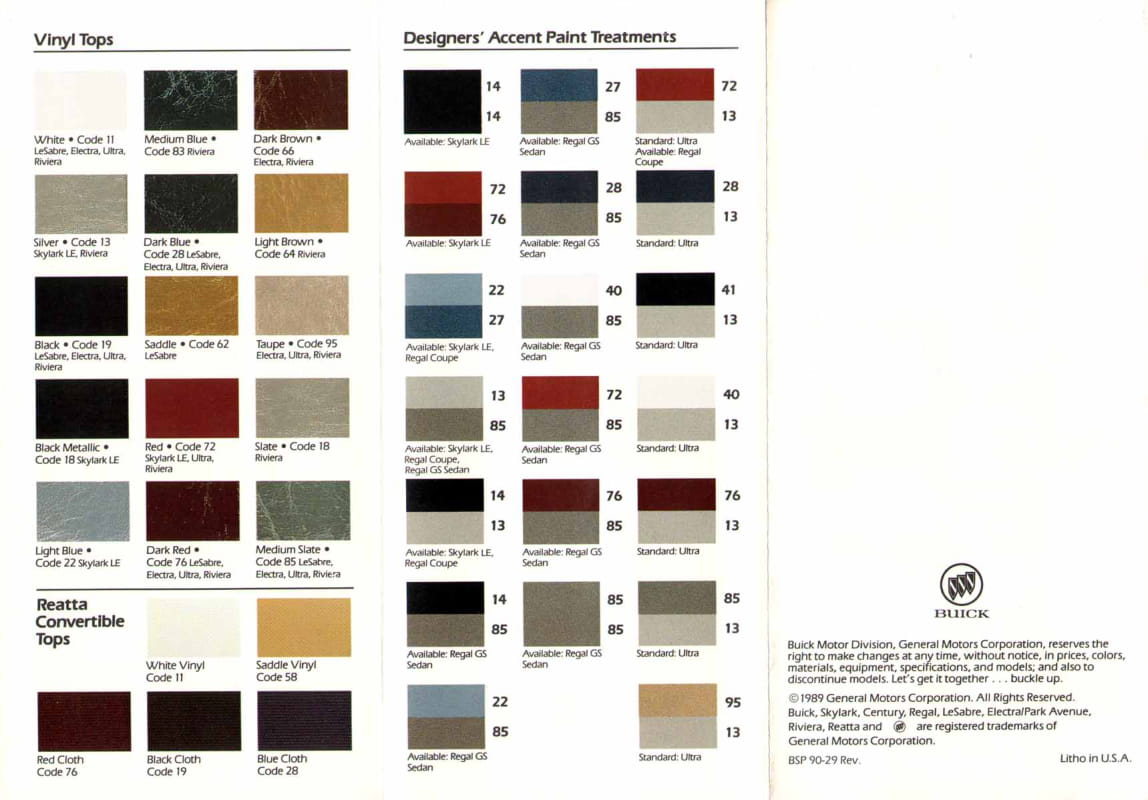 1990 To 1996 GM Paint Codes And Paint Charts