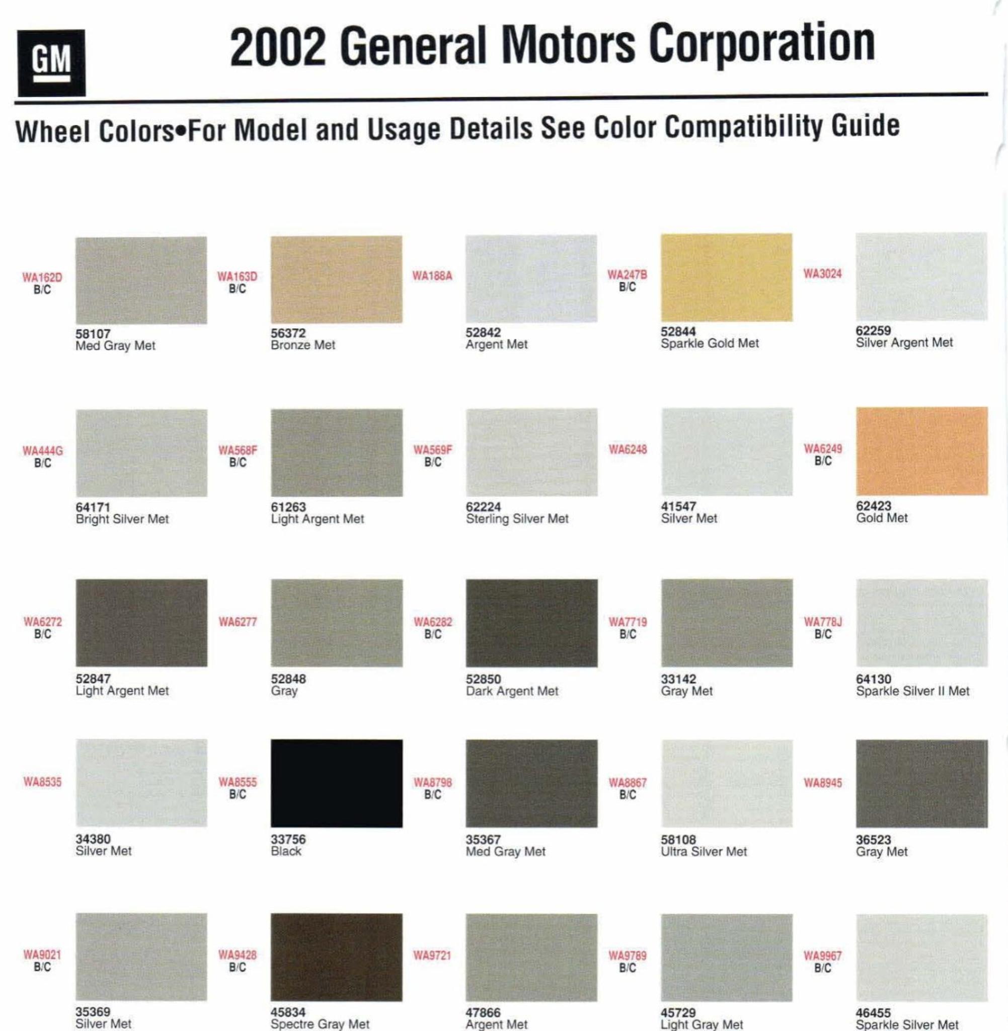Gm Wheel Paint Codes Paint Codes Color Charts