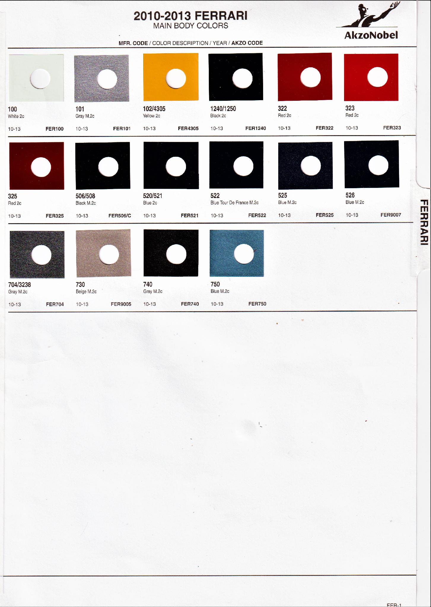 Ferrari Paint Codes & Color Charts
