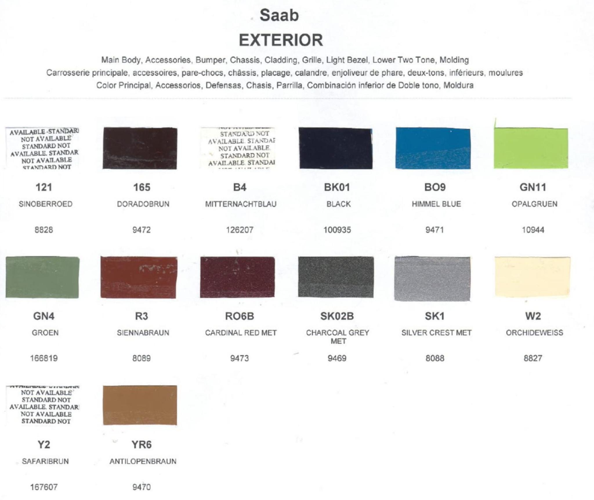 Saab Paint Codes & Color Charts